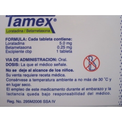 TAMEX (LORATADINA/BETAMETASONA) 5.0MG/0.25MG 10TAB - MEXIPHARMACY - FARMACIA ONLINE EN MEXICO DE ...